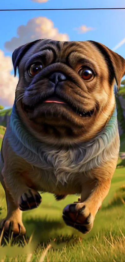 Cute Pug in Scenic Field - free download