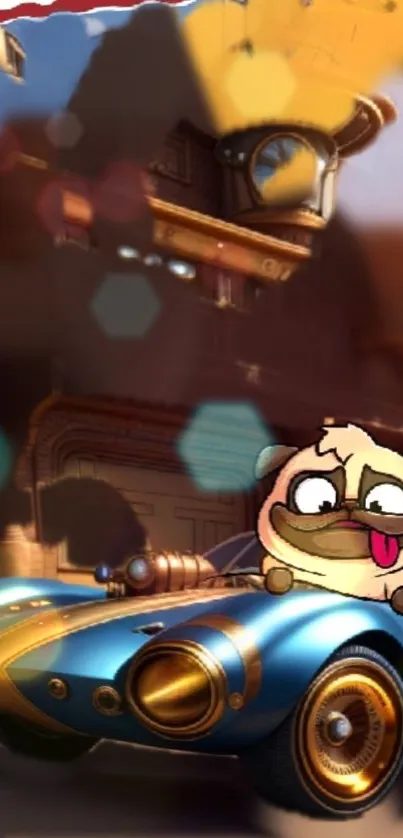 Cute Pug in Vintage Car - free download