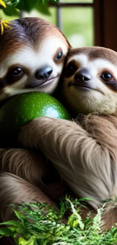 Cute Sloth Hug Wallpaper - free download