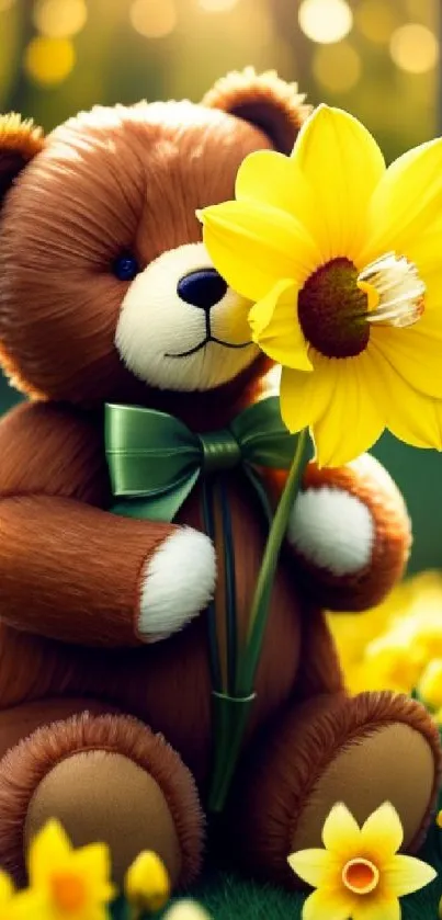 Cute Teddy Bear with Sunflower - free download