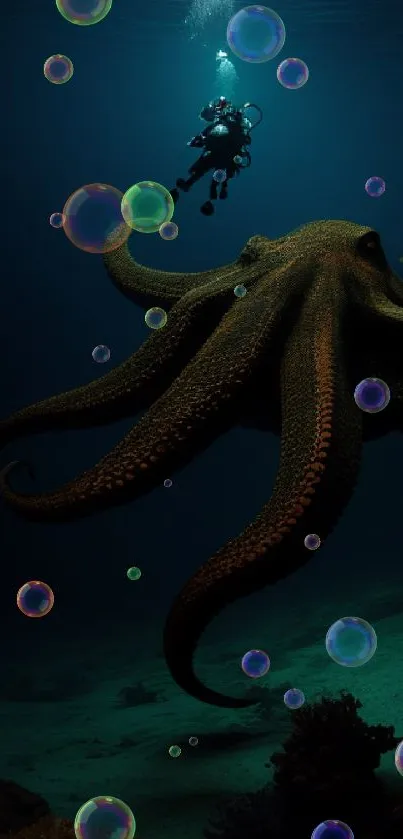 Diver and Giant Octopus Wallpaper - free download