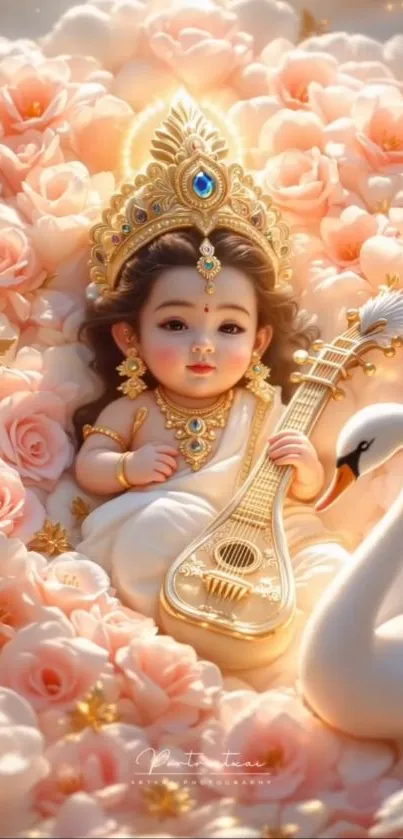 Divine Baby Amidst Roses - free download