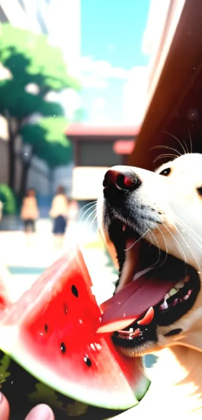 Dog Enjoying Watermelon Treat - free download