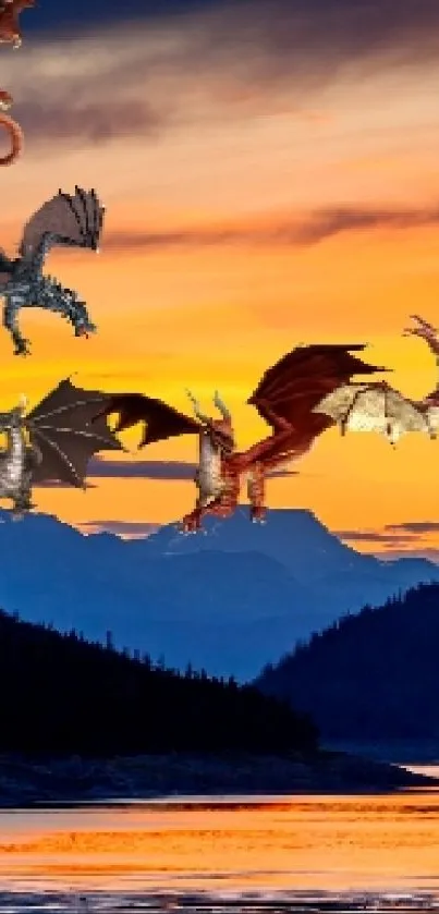 Dragon Silhouettes Over Sunset - free download