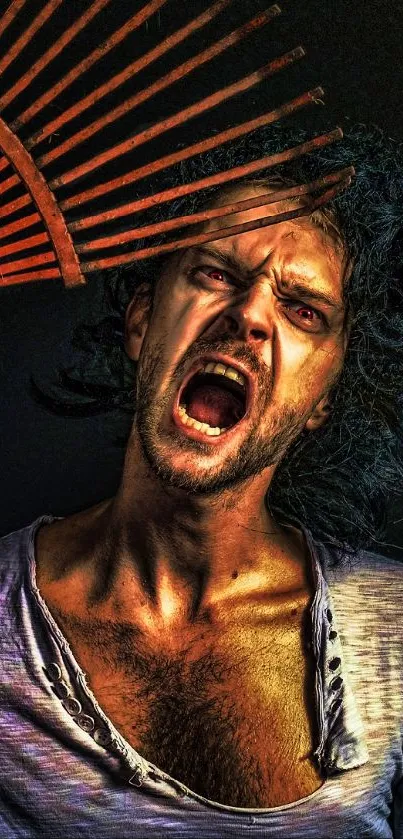 Dramatic Rake-Wielding Portrait - free download