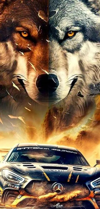 Dynamic Wolf and Car Wallpaper - free download