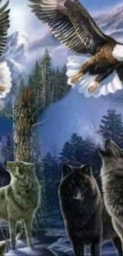 Eagles and Wolves in Wilderness - free download