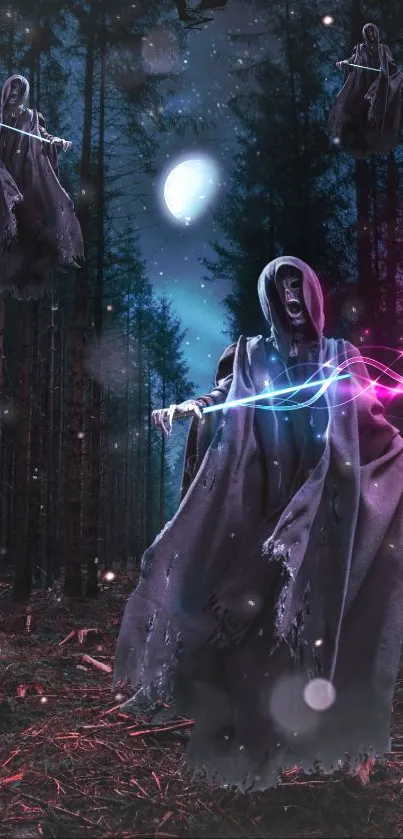 Eerie Forest Hooded Figure Wallpaper - free download