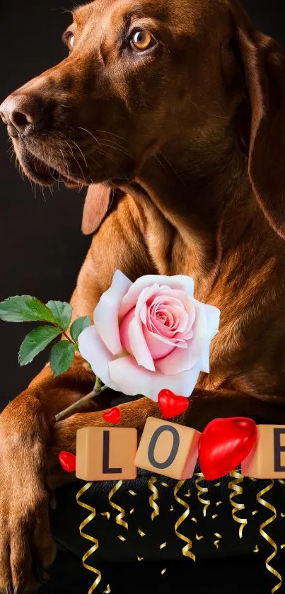Elegant Dog and Rose Wallpaper - free download