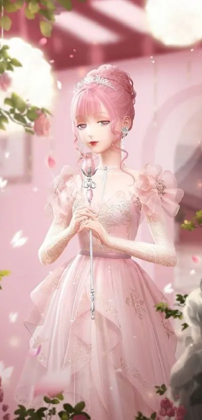 Elegant Pink Anime Princess Wallpaper - free download