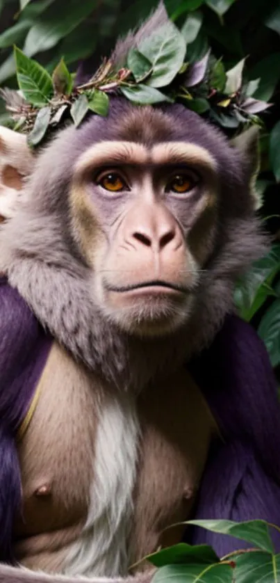 Elegant Primate with Leaf Crown - free download