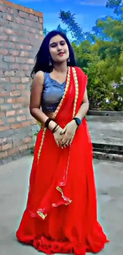 Elegant Red Saree Wallpaper - free download