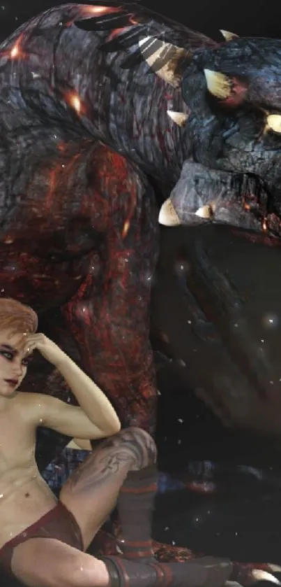 Fantasy Beast and Warrior Wallpaper - free download