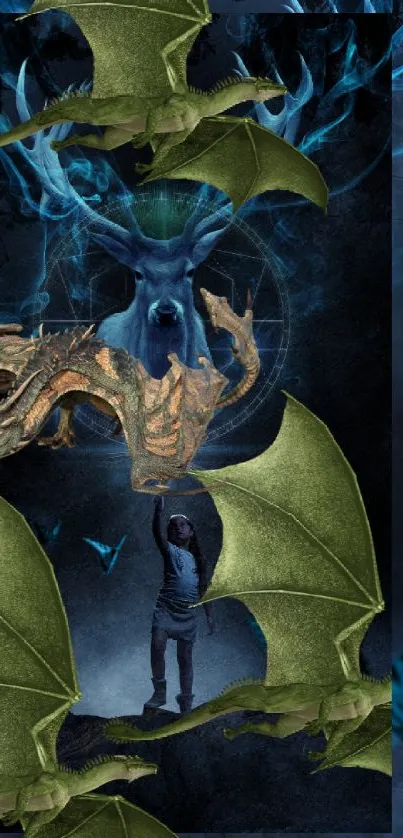 Fantasy Dragon Stag Magic Wallpaper - free download