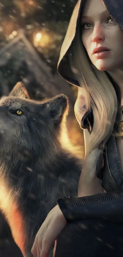 Fantasy Warrior and Wolf Wallpaper - free download