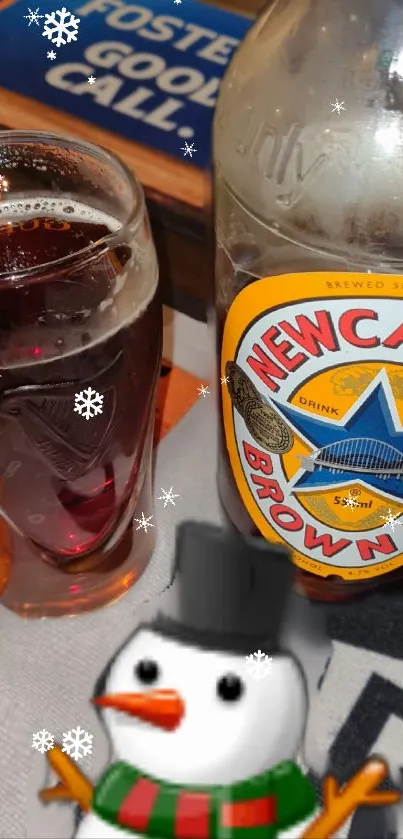 Festive Beer and Snowman Scene - free download