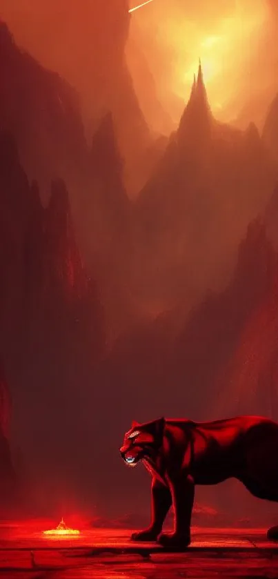Fierce Panther in Fiery Landscape - free download
