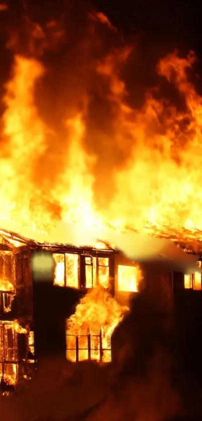 Fiery Building in Night - free download