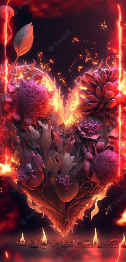 Fiery Floral Heart Art Wallpaper - free download