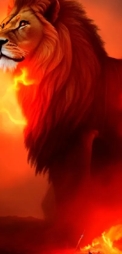 Fiery Lion in Flames Wallpaper - free download
