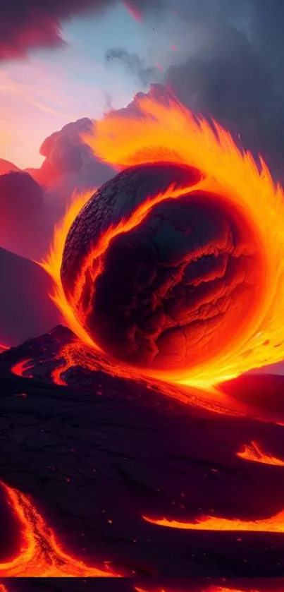 Fiery Orb Landscape Wallpaper - free download