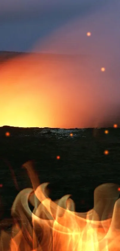 Fiery Volcano Nightscape Wallpaper - free download