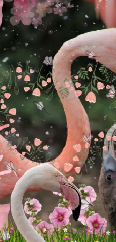 Flamingo and Goat Art Wallpaper - free download