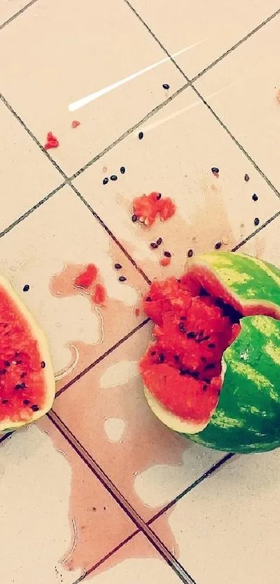 Fresh Watermelon on Tiled Floor - free download