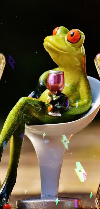 Frog with Wine Bottle Wallpaper - free download