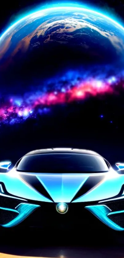 Futuristic Car and Cosmic View - free download