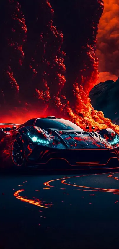 Futuristic Car in Fiery Lava - free download