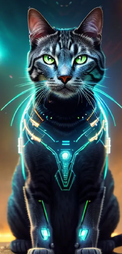 Futuristic Cyber Cat Wallpaper - free download