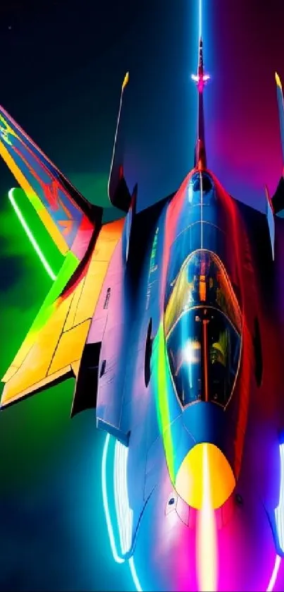 Futuristic Jet in Neon Sky - free download