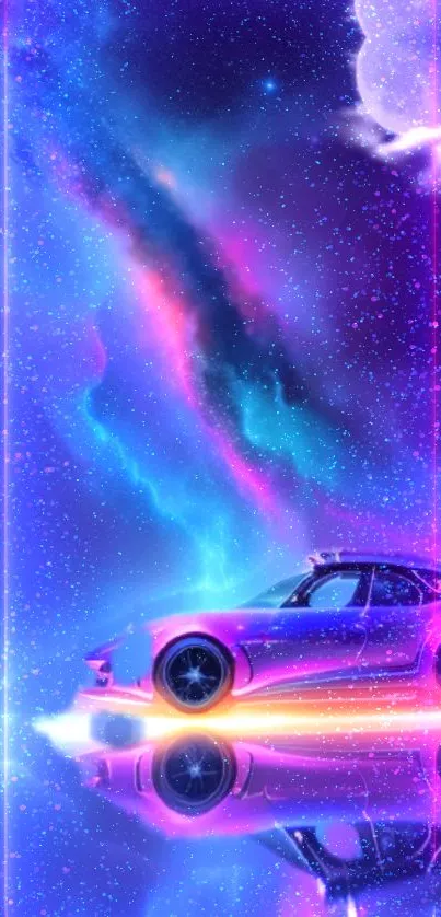 Futuristic Neon Car Under Galaxy - free download