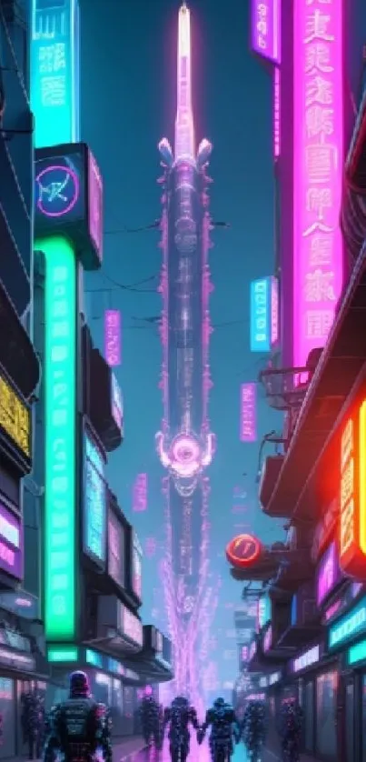 Futuristic Neon Cityscape Art - free download