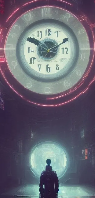 Futuristic Neon Clock Wallpaper - free download