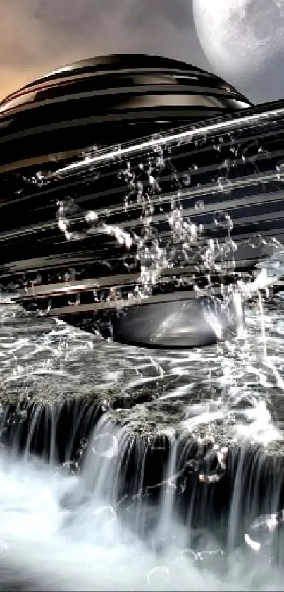 Futuristic Waterfall Spaceship Scene - free download