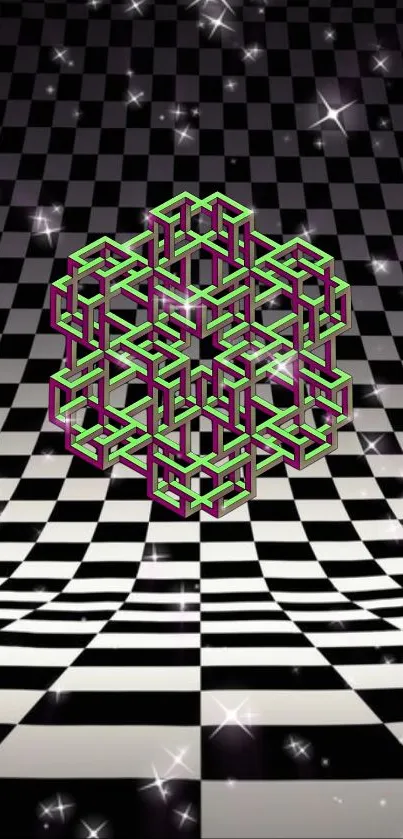 Geometric Neon Checkered Wallpaper - free download