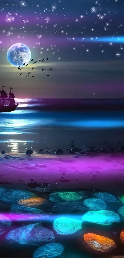 Glowing Beach Nightscape Wallpaper - free download