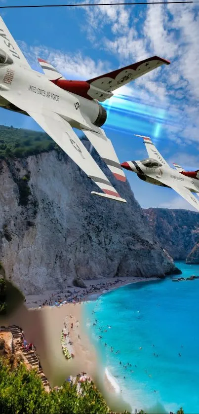 Jet Fighters Over Pristine Beach - free download