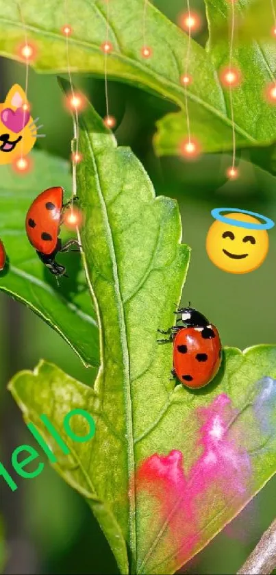Ladybugs on Leaf Art - free download