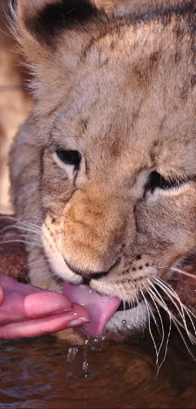 Lion Cub Drinking Water Scene - free download