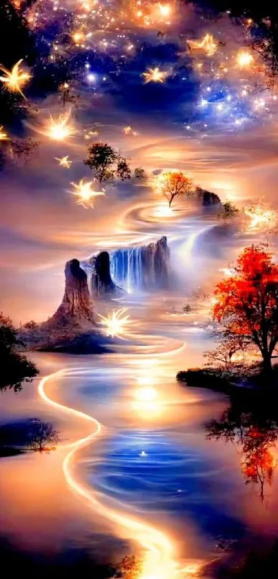 Magical Night Waterfall Wallpaper - free download