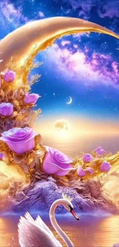 Magical Swan Moon Wallpaper - free download