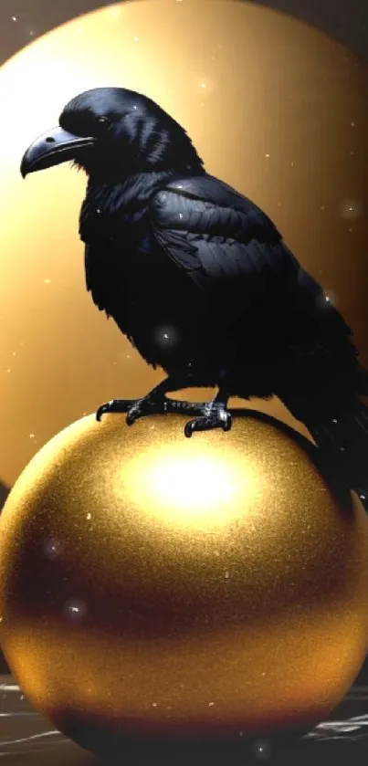 Majestic Raven on Golden Sphere - free download