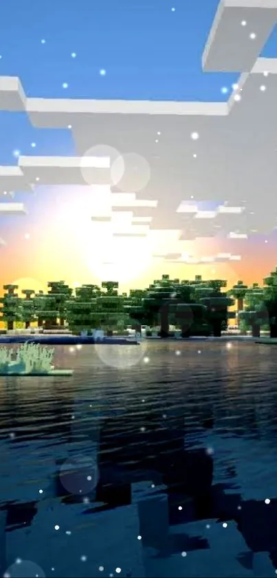 Minecraft Sunset Scenery - free download