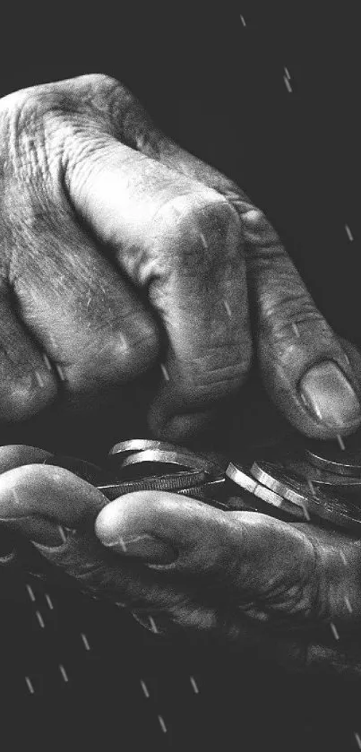 Monochrome Hands Holding Coins - free download