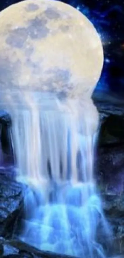Moonlight Waterfall Fantasy Art - free download