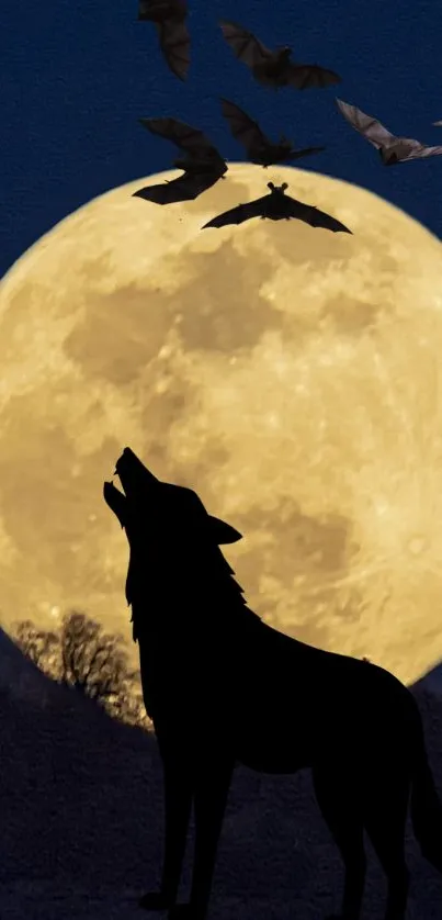 Moonlit Wolf and Bats Scene - free download
