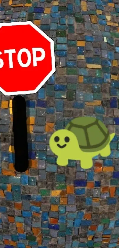 Mosaic Stop Sign & Turtle Wallpaper - free download